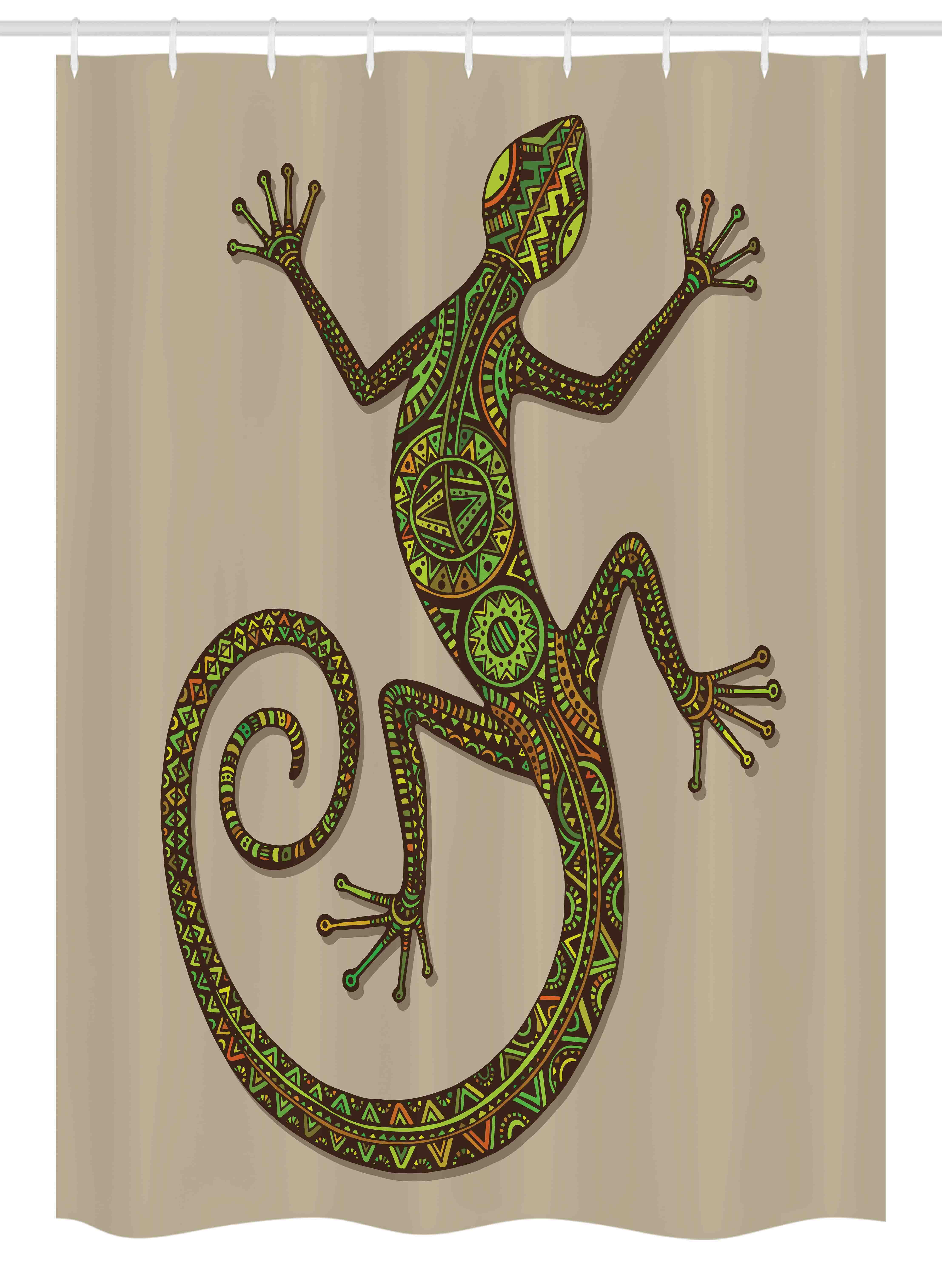 Reptile Stall Shower Curtain, Ornamental Colorful Lizard with Ethnic ...