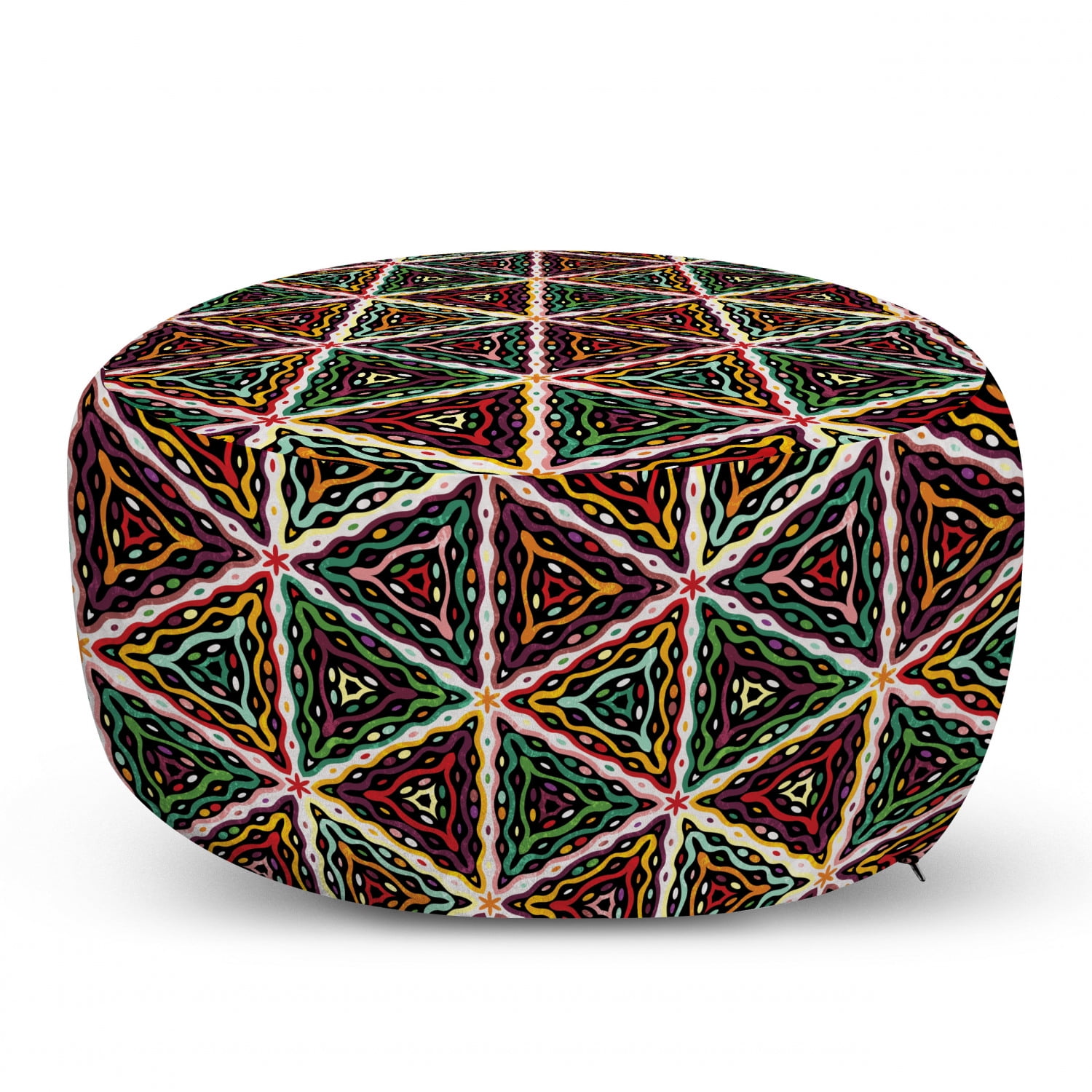 African Pouf Cover with Zipper, Grunge Triangle Design Colorful ...