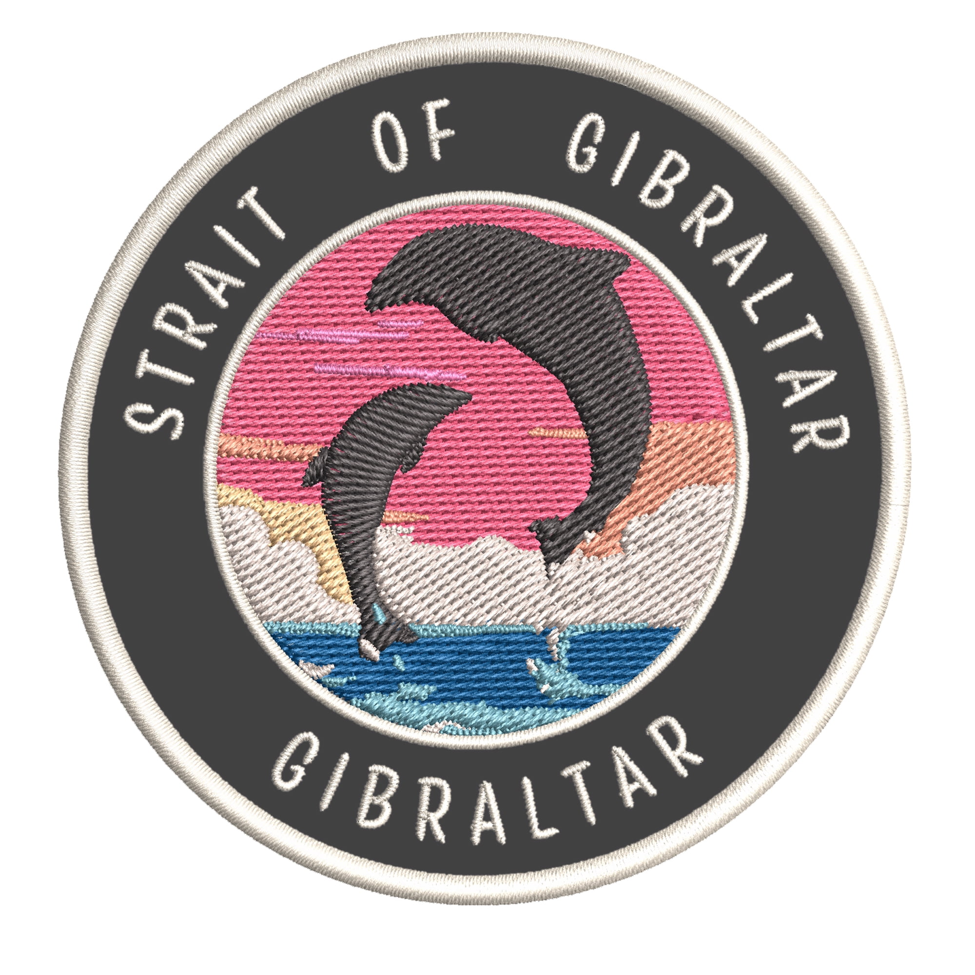 Strait of Gibraltar Dolphin Sunset 3.5 Inch Iron Or Sew On Embroidered Fabric Badge Patch Ocean ...
