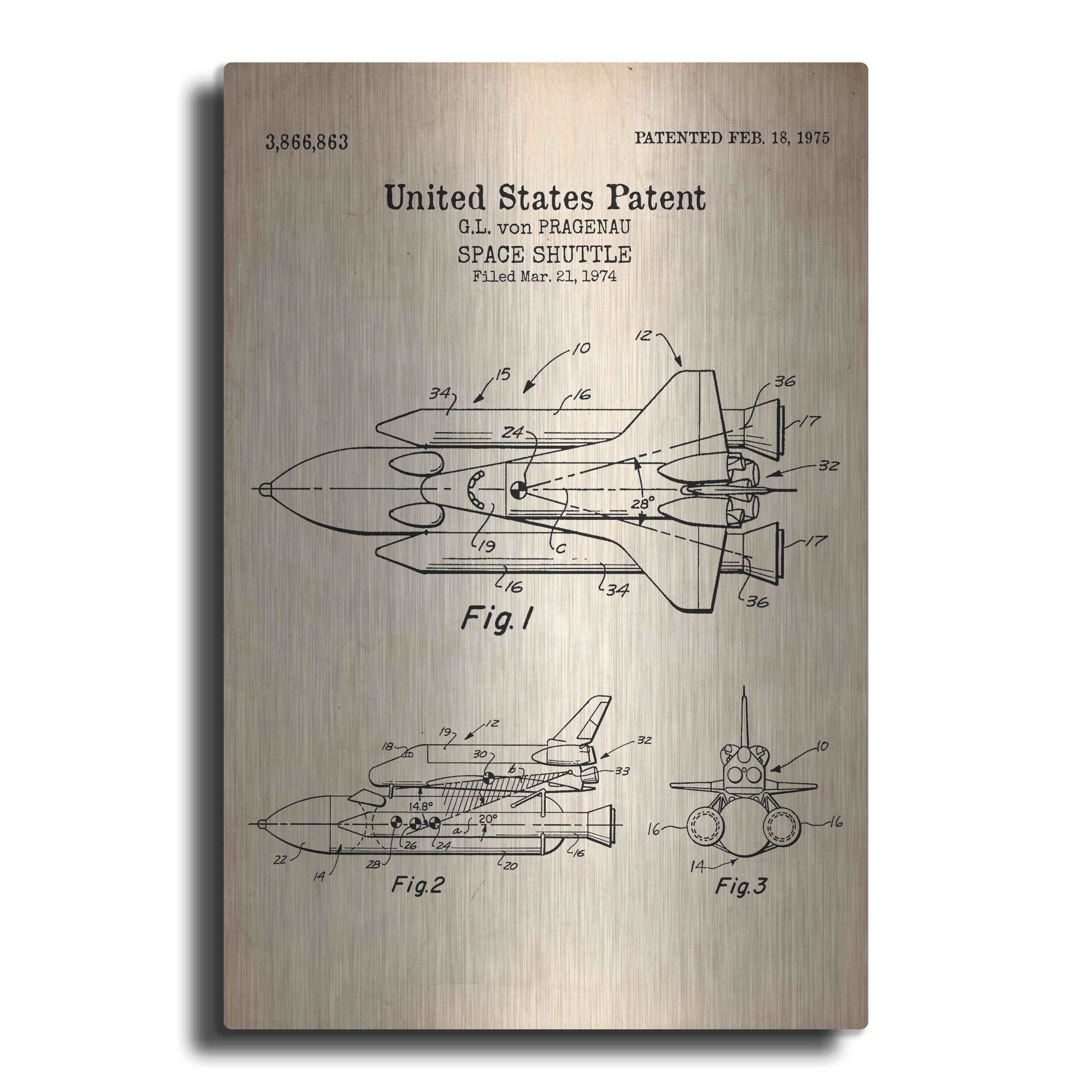 Luxe Metal Art 'Space Shuttle Blueprint Patent Parchment' Metal Wall ...