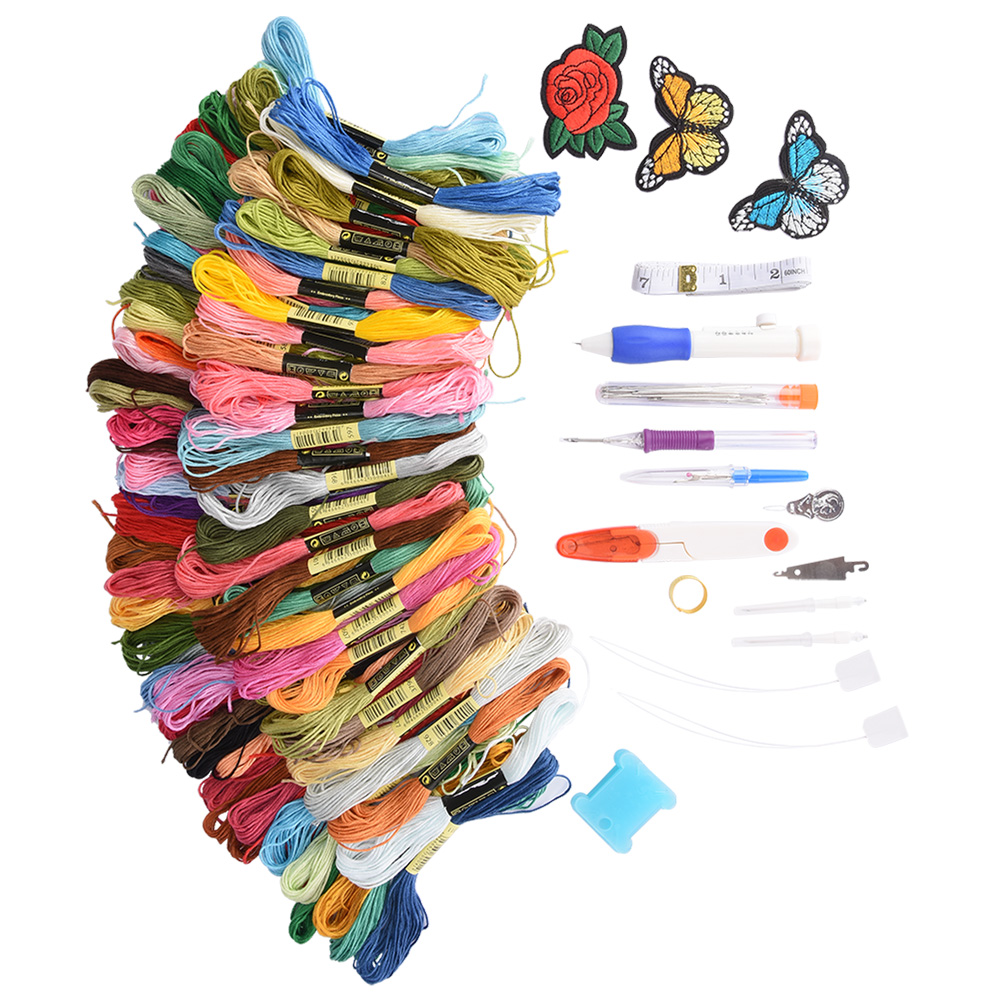 Rdeghly 100 Colors Threads DIY Embroidery Pen Punch Needle Kit Set ...