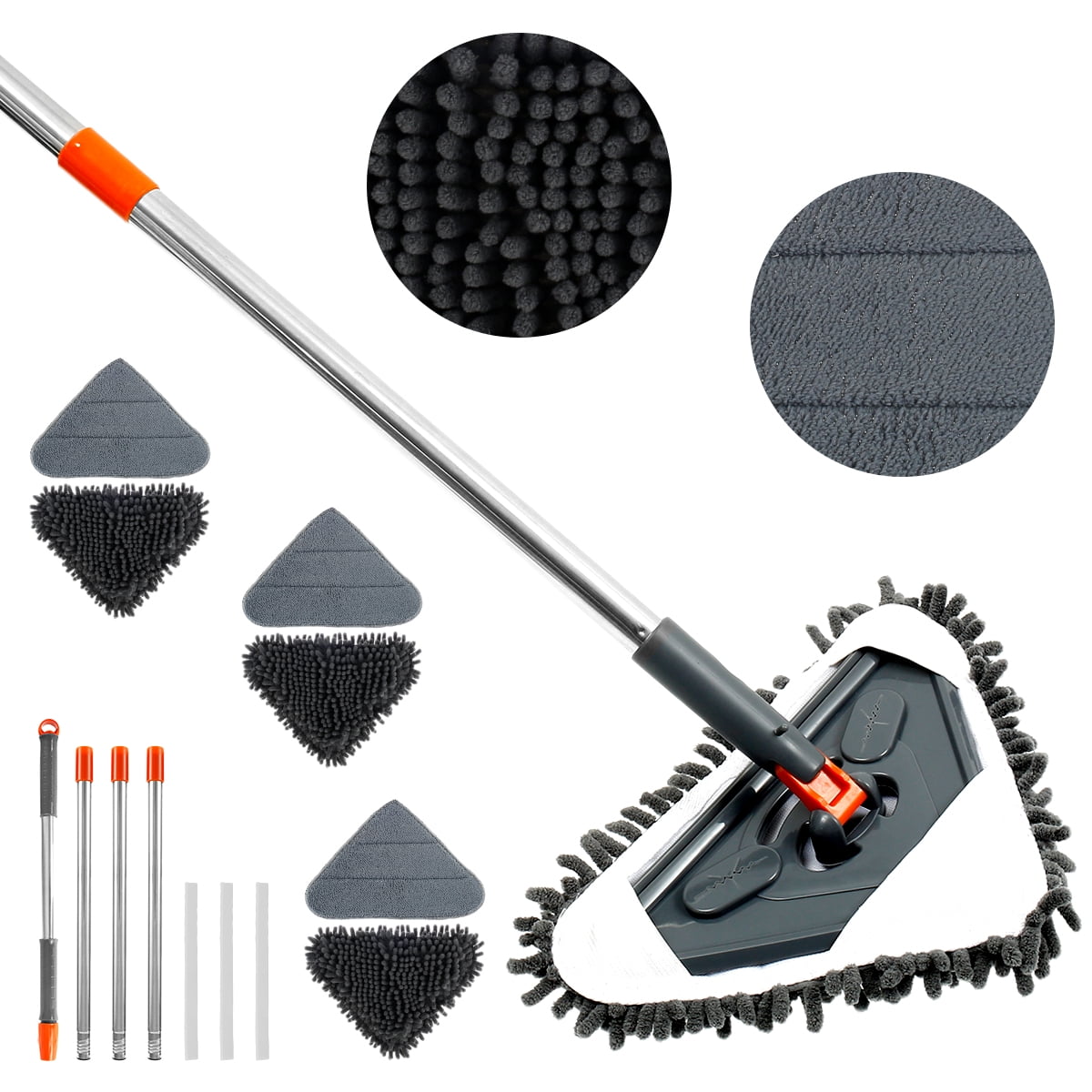 Ghopy Cleaning Mop 360° Rotatable Adjustable Length Triangular Mop Soft ...