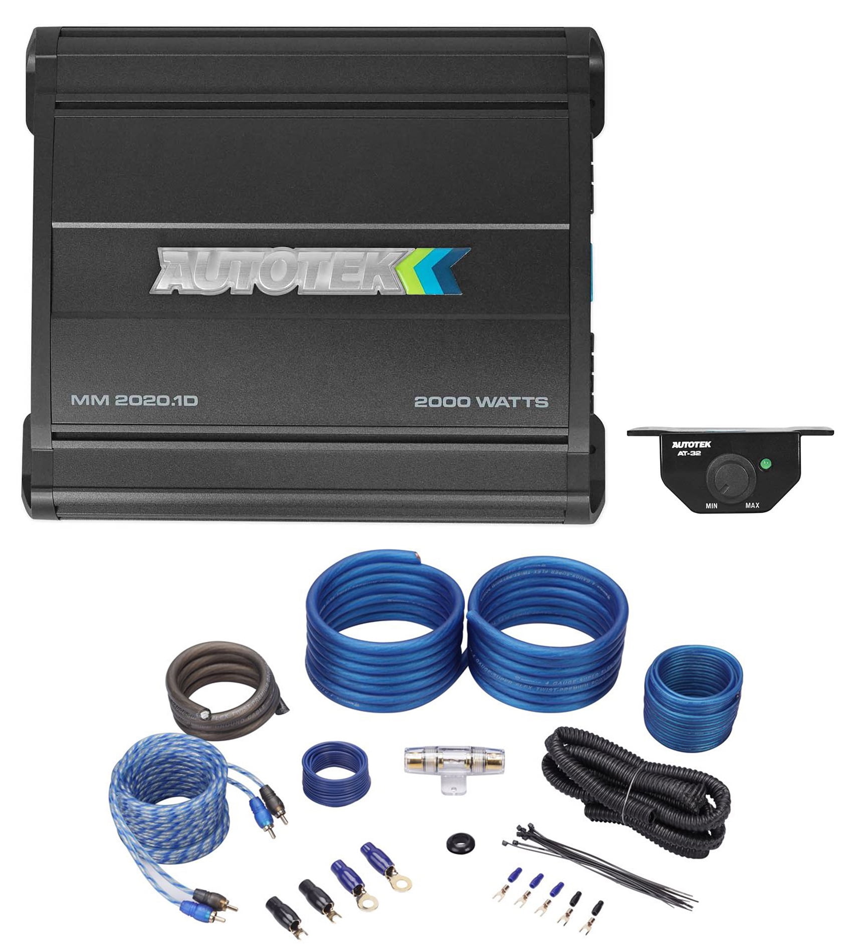 Autotek MM2020.1D 2000 Watt Mono Class D Car Amplifier 1 Ohm+Amp Kit ...