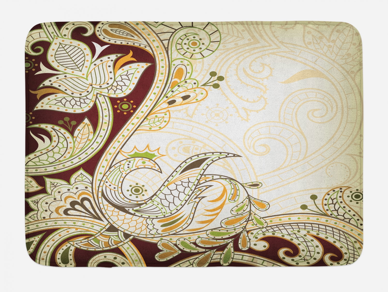 Ethnic Bath Mat, Oriental Floral Leaf Pattern with Middle Eastern ...