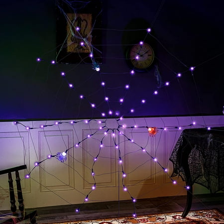 KSCD Halloween Spider Web Lights with 3 Lighted Spiders, 70 LED Light ...