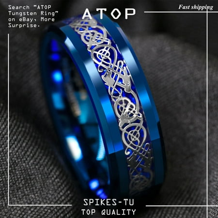 UPC 499981161556 - 8mm Blue Tungsten Carbide Ring Celtic Dragon Carbon ...