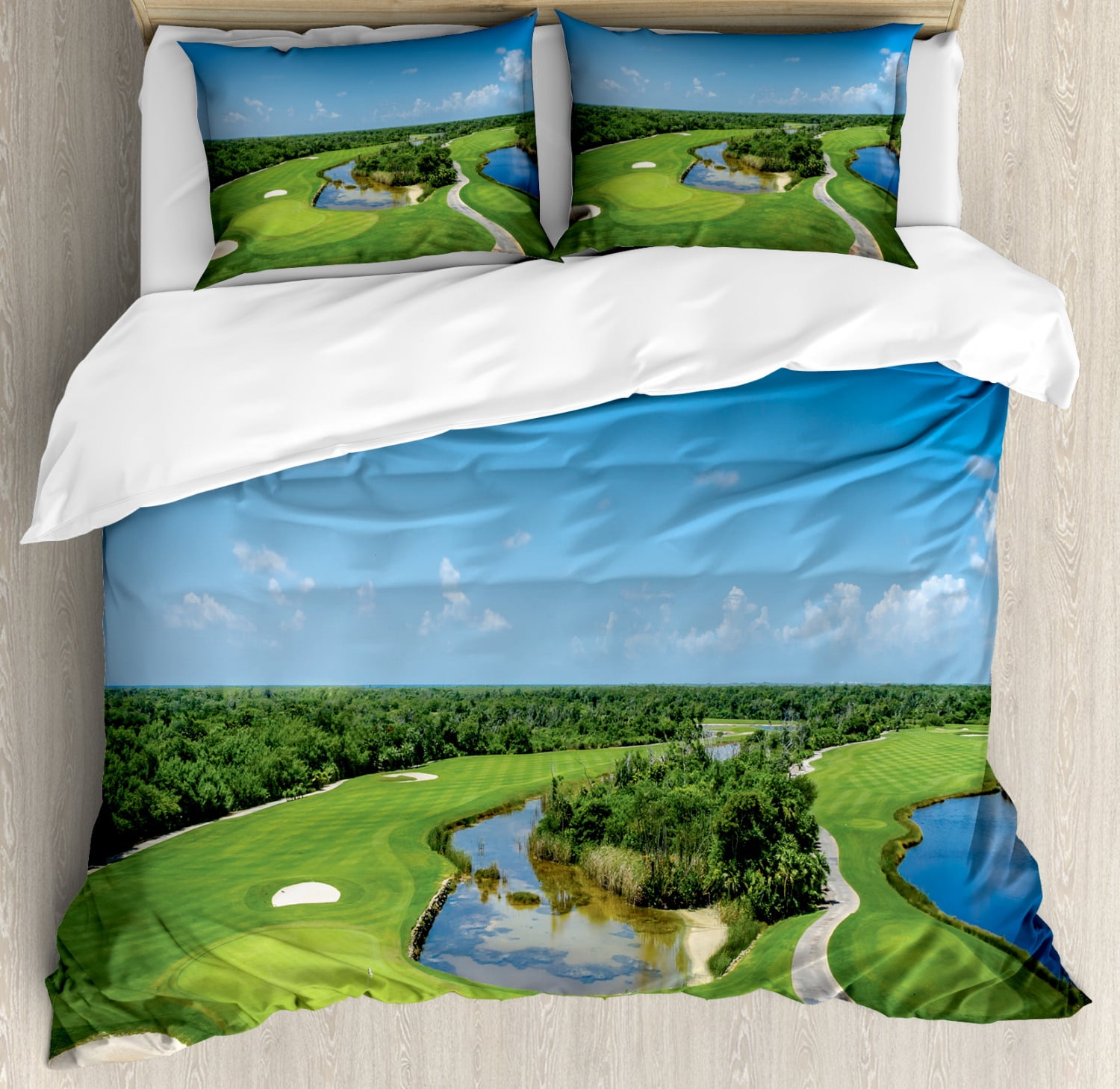 Golf Course Scene Duvet Cover Set Queen Size, Panoramic Real ...