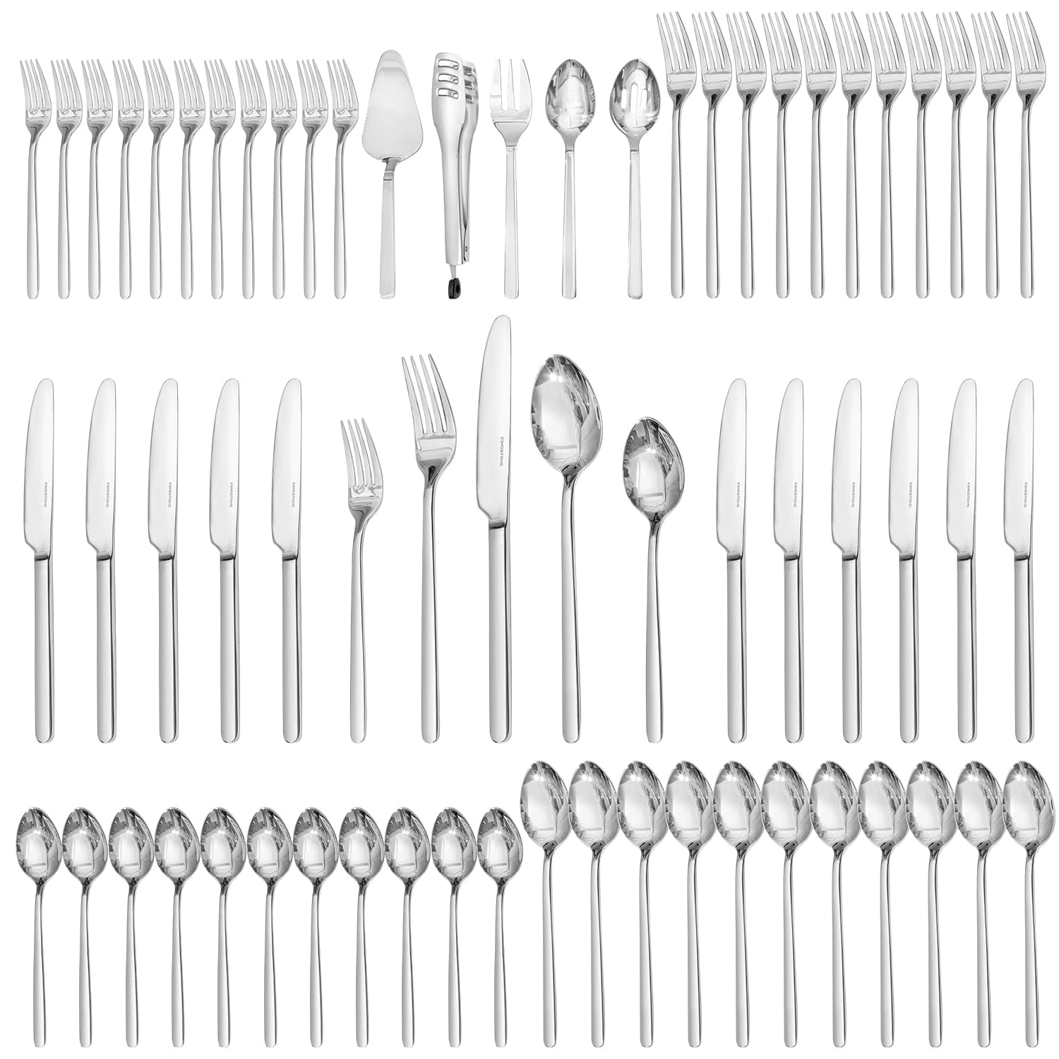 KINGSTONE Silverware Set With Serving Utensils, 65 Piece Flatware for ...
