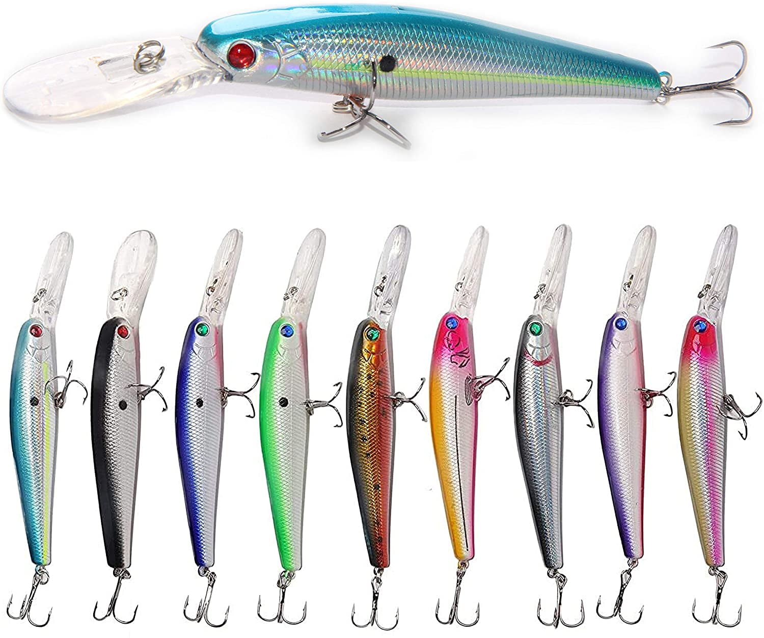 Hard Fishing Lures Bait Minnow Lures Bass CrankBait Set Life-Like ...