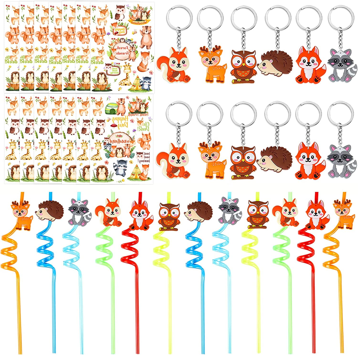 Woodland Animal Party Favors, Animal Tattoos for Kids Reusable Straws ...