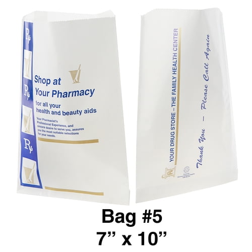 Pharmacy Prescription Bags White Gold and Blue Color 7X 10 inches - Qty ...