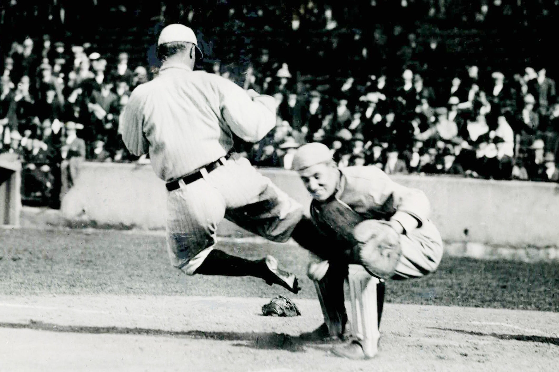 24x36 gallery poster, Ty Cobb sliding spikes-high into St. Louis Browns ...