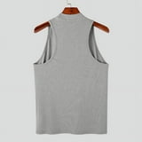 INCERUN Men's Sleeveless Vest Slim Fit Solid Color Half-collar Gym Tops ...