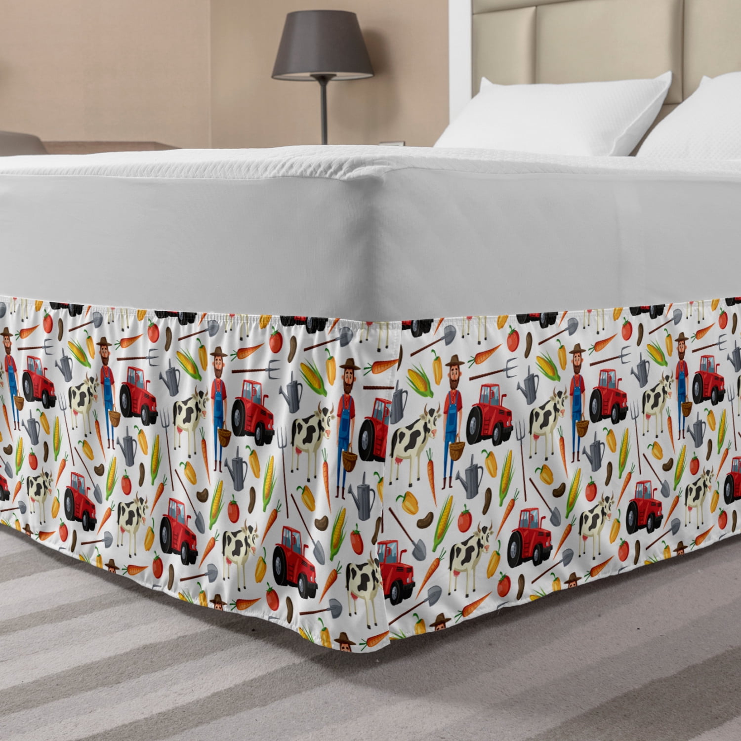 Farm Bed Skirt, Gardener Agriculture Tractor Corn Field Cow Carrot ...