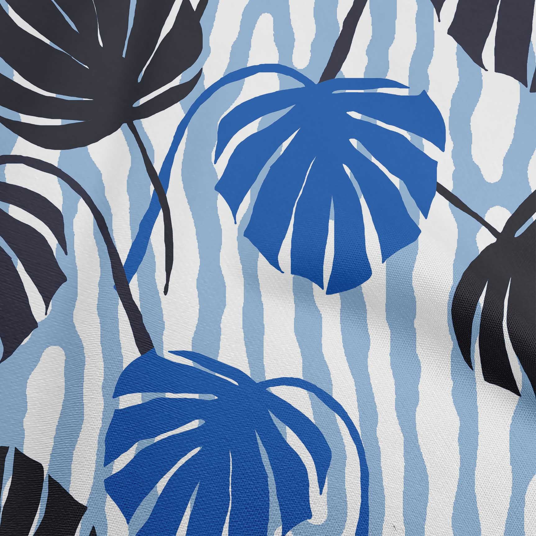 oneOone Cotton Silk Light Blue Fabric Tropical Palm Leaf With Broken ...