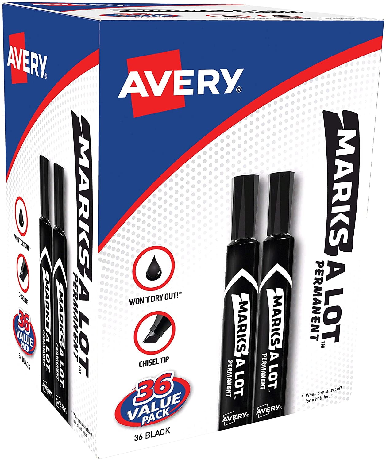 Marks-a-lot Avery Permanent Marker, Regular Chisel Tip, Black (07888 ...
