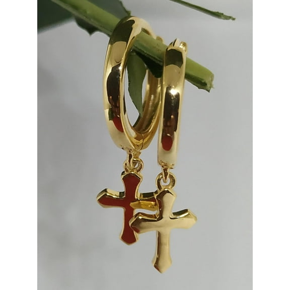 14K Yellow Gold Plated Small Plain Men's Hoop Earrings in 925 Silver ...