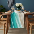 Abstract Beach Cotton Linen Table Runner Teal Green Beige Ombre Ocean ...