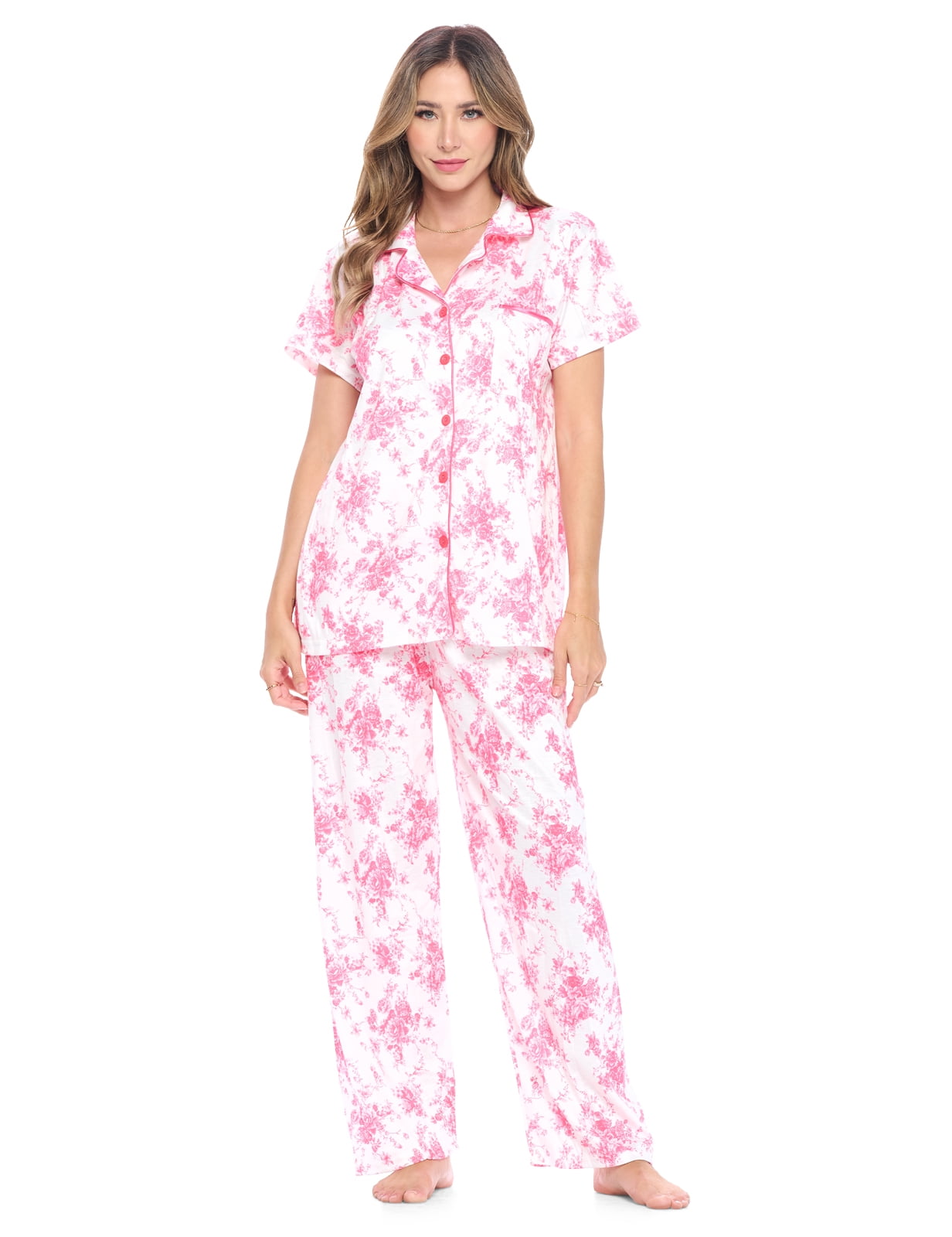 Casual Nights Women's Short Sleeve Floral Pajama Set - Walmart.com