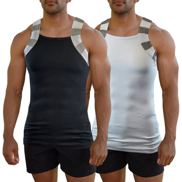 Different Touch 2 Pack Men Square Cut Two Ton Trim Tank Top - Walmart.com