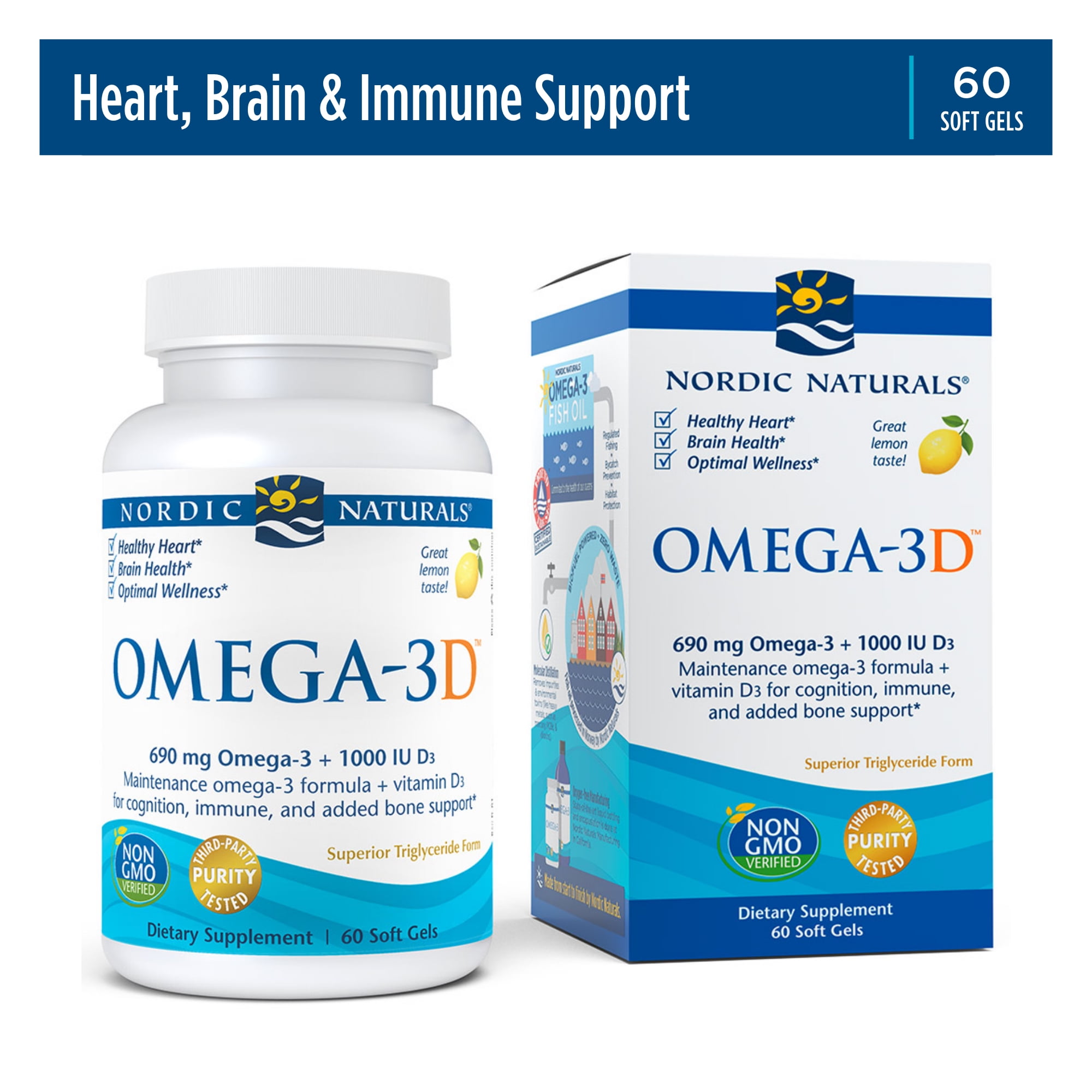 Nordic Naturals Omega-3D Softgels, EPA & DHA, Lemon, 60 Ct - Walmart.com