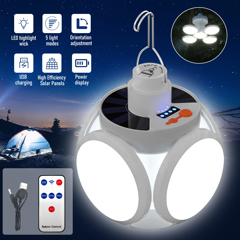 Solar Camping LED Light, Potable Tent Lamp with Hanging Hook, Folding ...