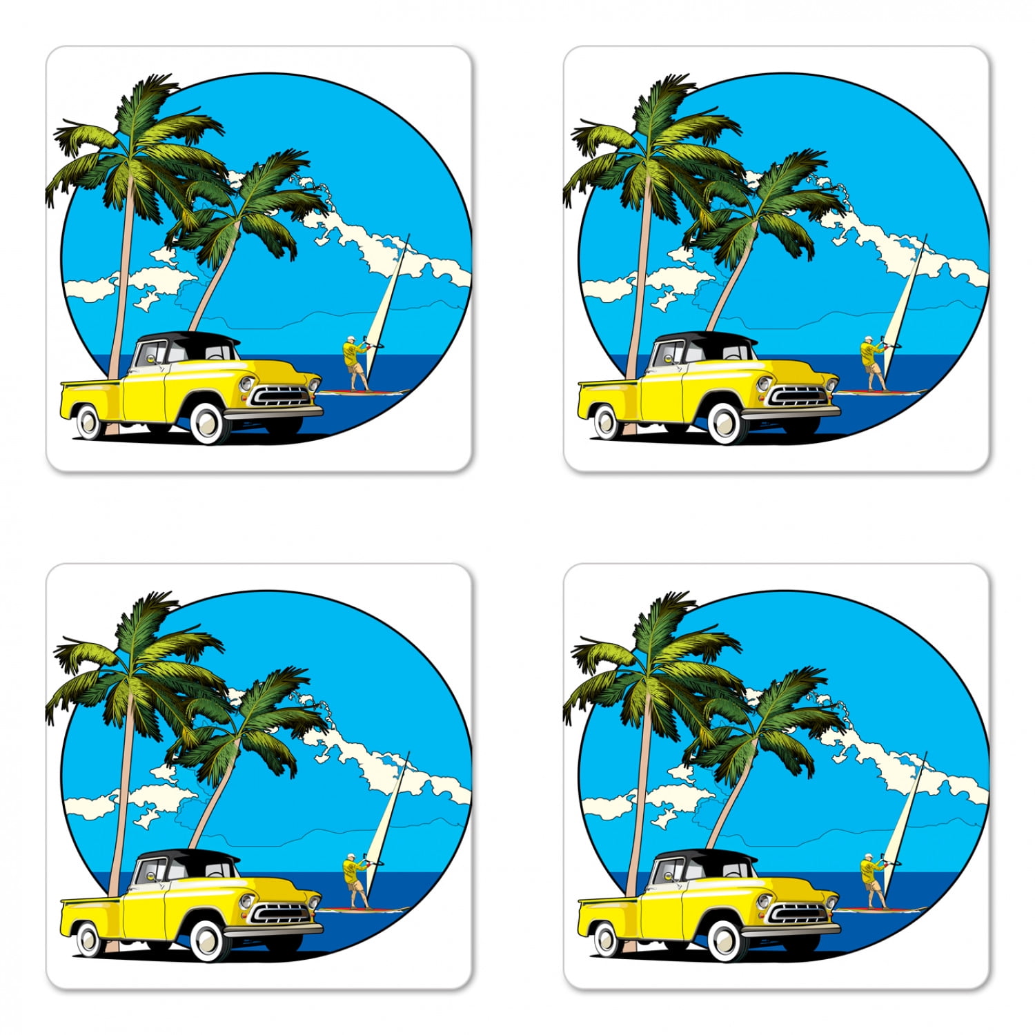 Retro Coaster Set of 4, Graphic Design Nostalgic Chevy Car a Sailer Guy ...
