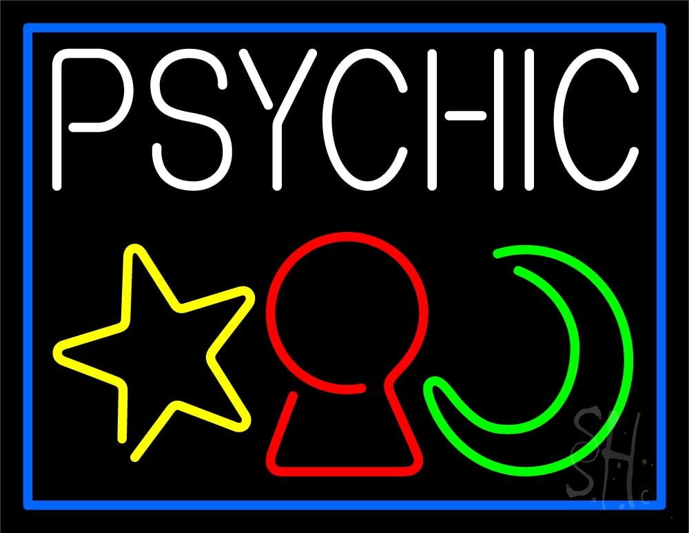 White Psychic With Logo Blue Border LED Neon Sign 24" Tall x 31" Wide ...