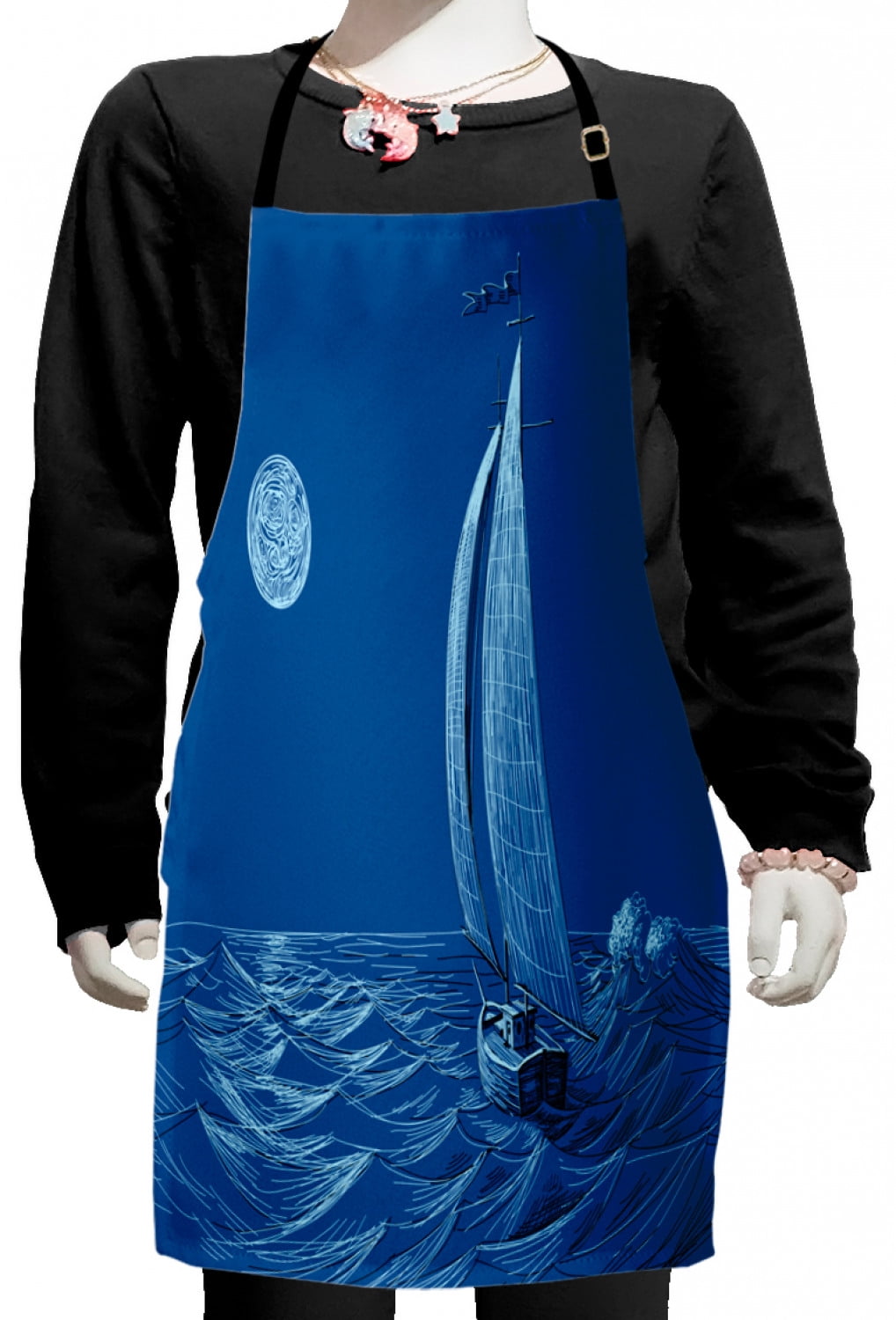 Sailboat Nautical Kids Apron, Night Sea View Sail Boat in Moonlight ...