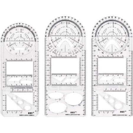 Multi-Function Drawing Ruler, 3 Pieces Mathematics Drawing Ruler ...