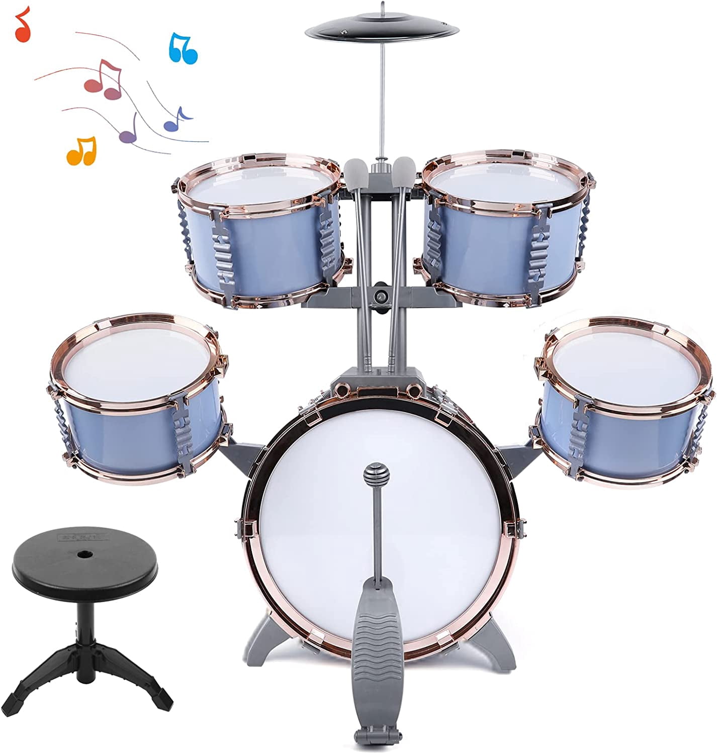 Shayson Kids Jazz Drum Set Toddler Toy Drum Set 5 Drums with Stool ...
