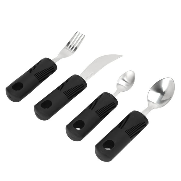 Weighted Utensils, Parkinsons Utensils Rubber Handle 4 Pieces Nonslip ...