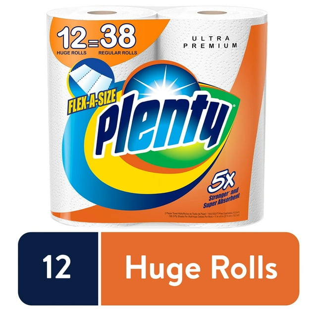 Plenty Ultra Premium Paper Towels | FLEX-A-SIZE | Huge Rolls | Super ...