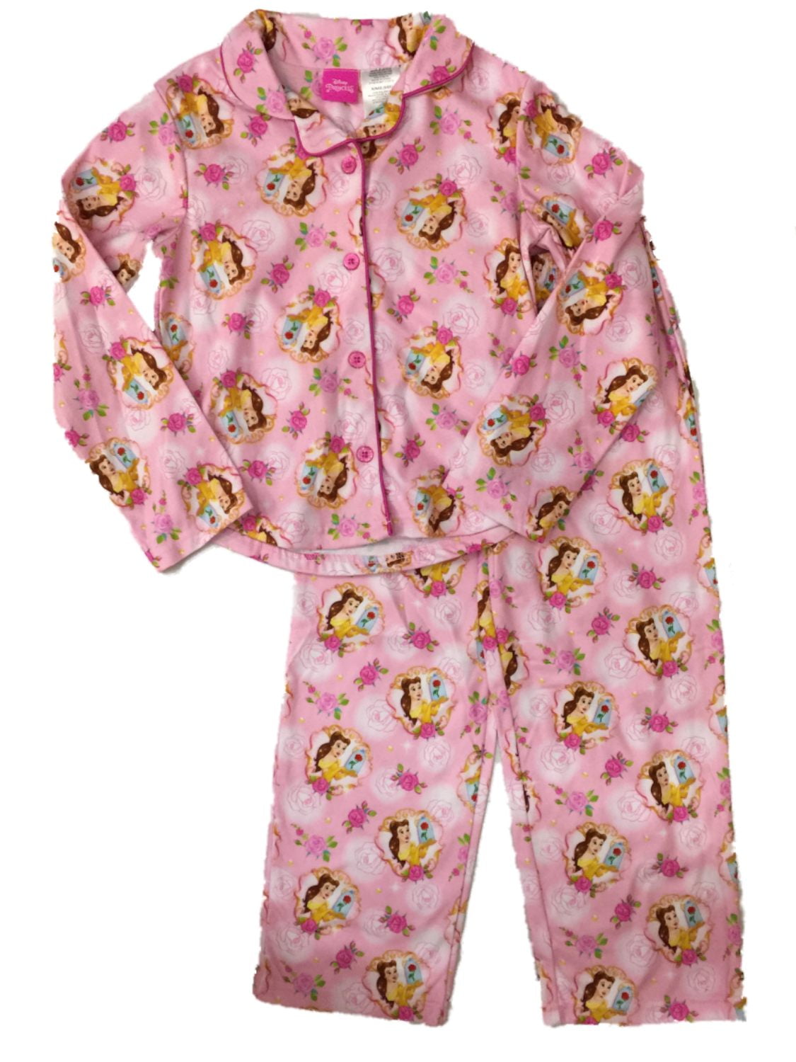 Disney Beauty & The Beast Girls Pink Flannel Princess Belle Pajamas ...