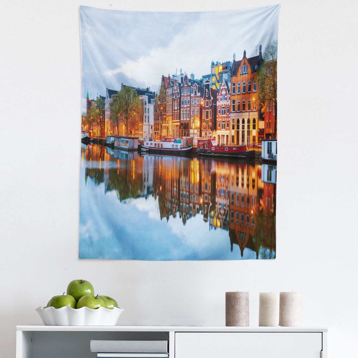 Dutch Tapestry, Cityscape Photo of Traditional Ethnic Houses and Amstel ...