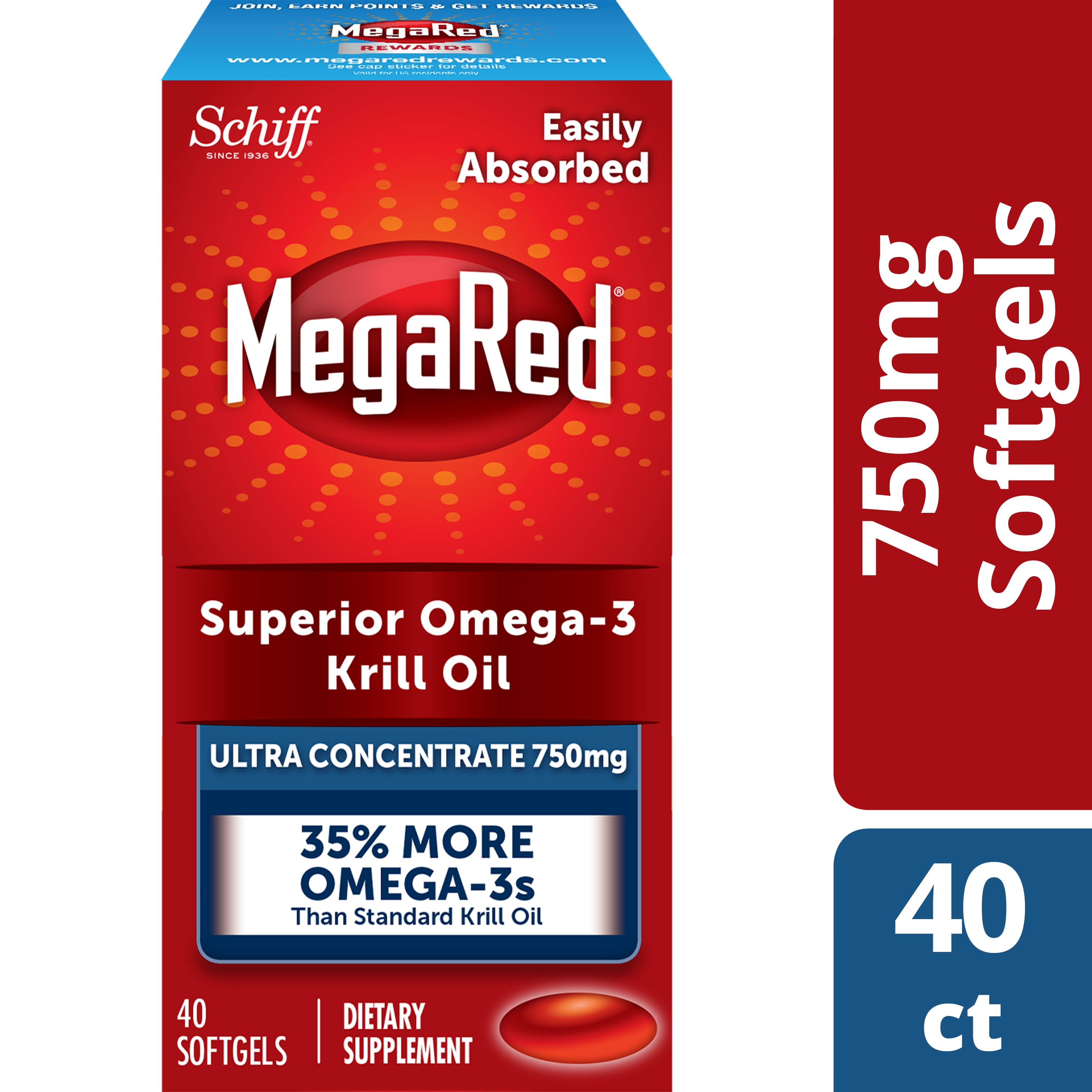 MegaRed 750mg Ultra Concentration Omega-3 Krill Oil, 40 Softgels ...