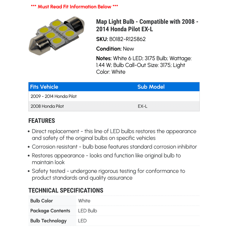 Honda Pilot Map Light Replacement