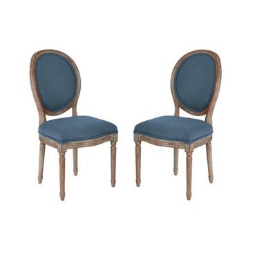 Home Square 2 Piece Brushed Frame Oval Back Fabric Chair Set in Klein ...