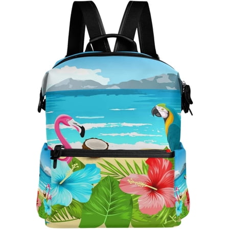 Summer Parrot Flamingo Coconut Beach Backpack Tropical Flowers Palm ...
