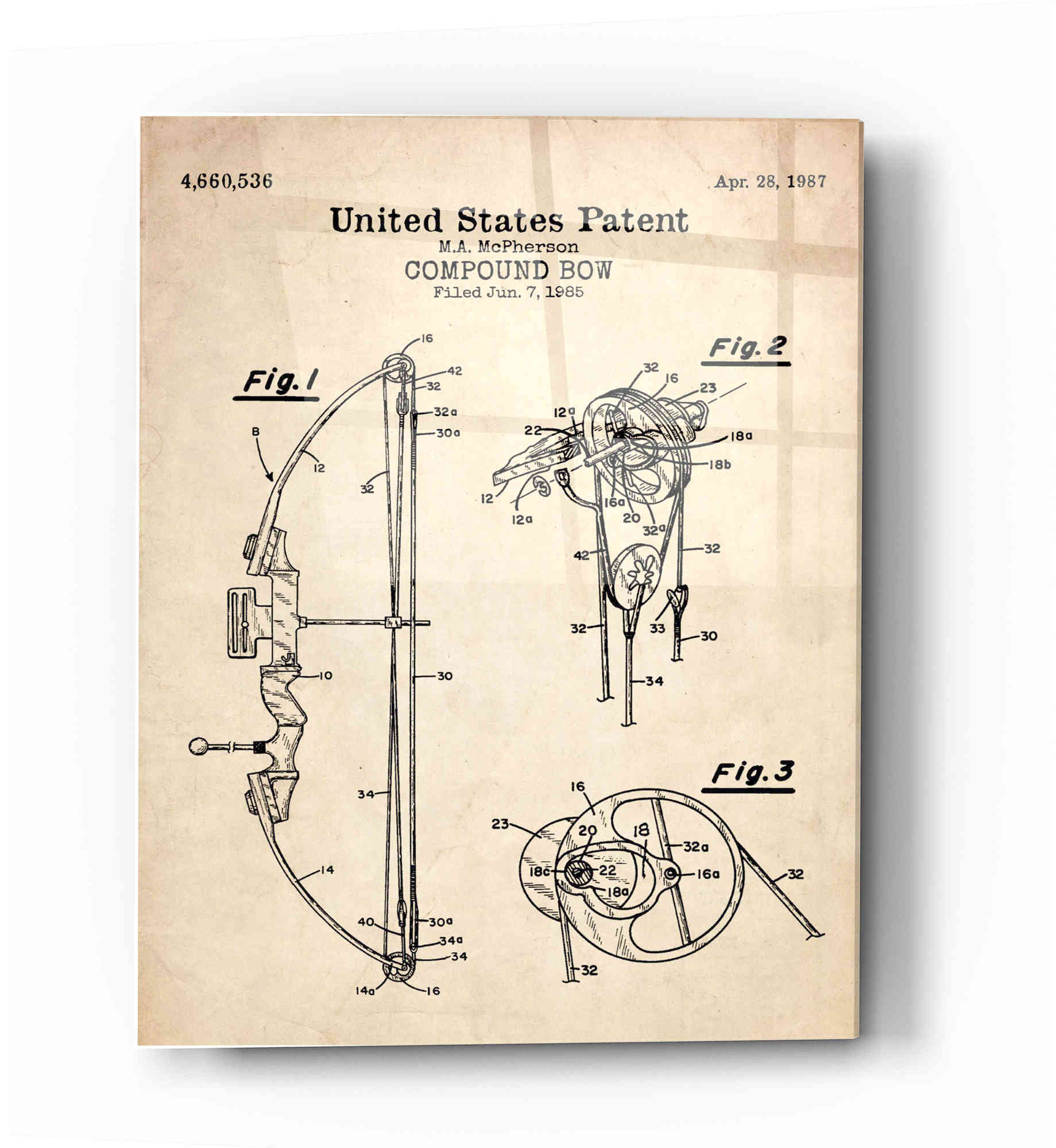 Epic Art 'Compound Bow Blueprint Patent Parchment' Acrylic Glass Wall ...