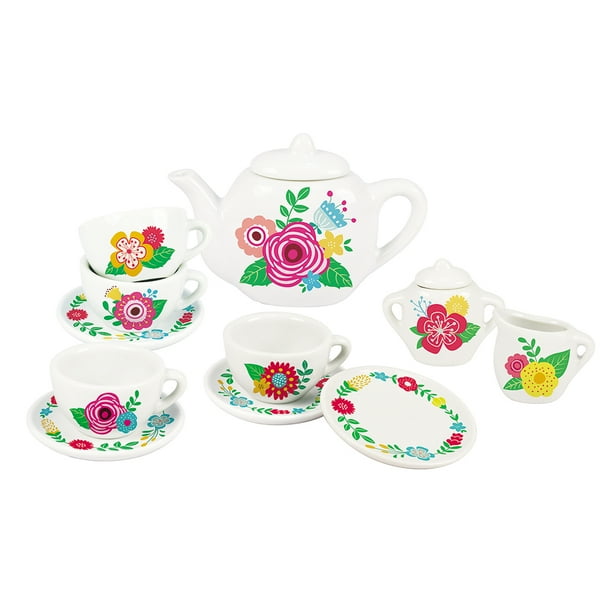 Playwell - 13Pc. Floral Porcelain Tea Set In Carry Case - Walmart.ca