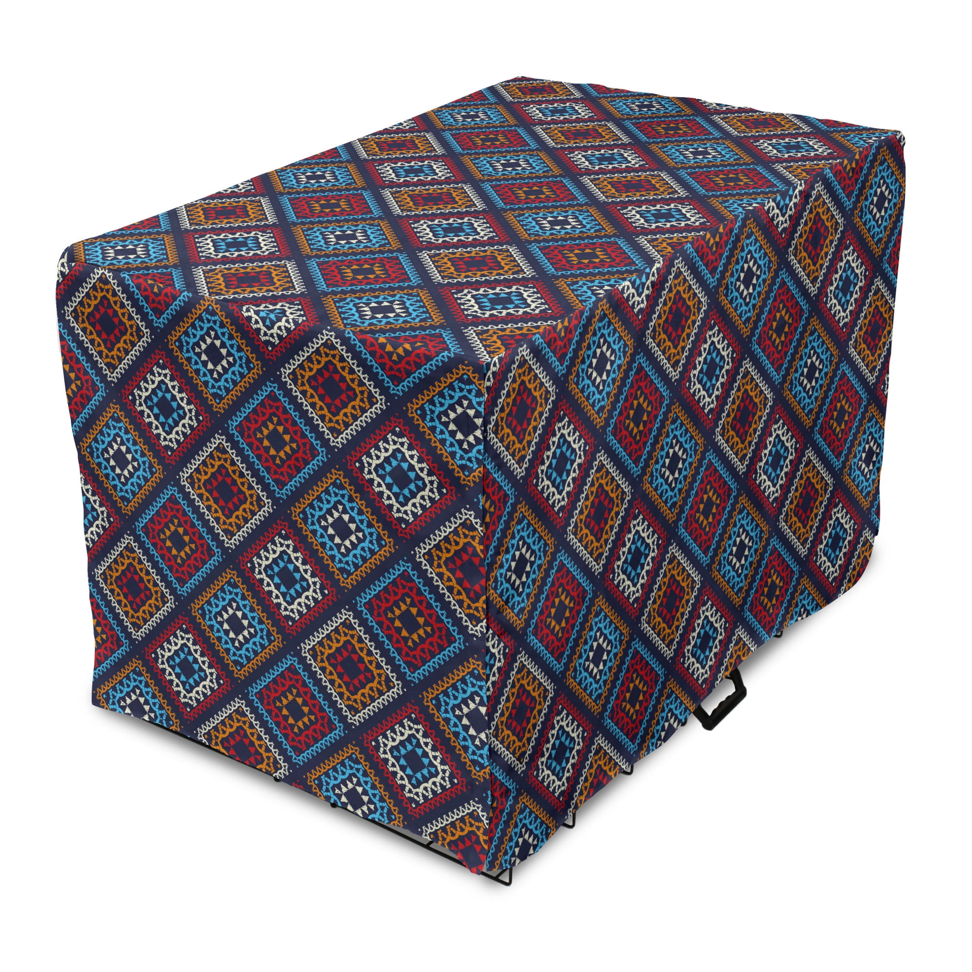 Aztec Dog Crate Cover, Continuous Motifs in Vivid Colors Pattern, Easy ...