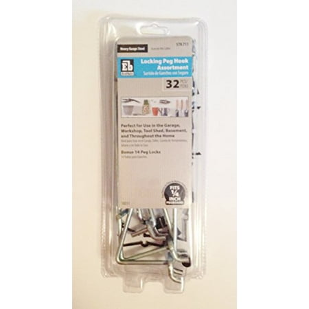 Zinc-Plated Steel Locking Peg Hook Assortment for 1/4 in. Pegboards (32 ...