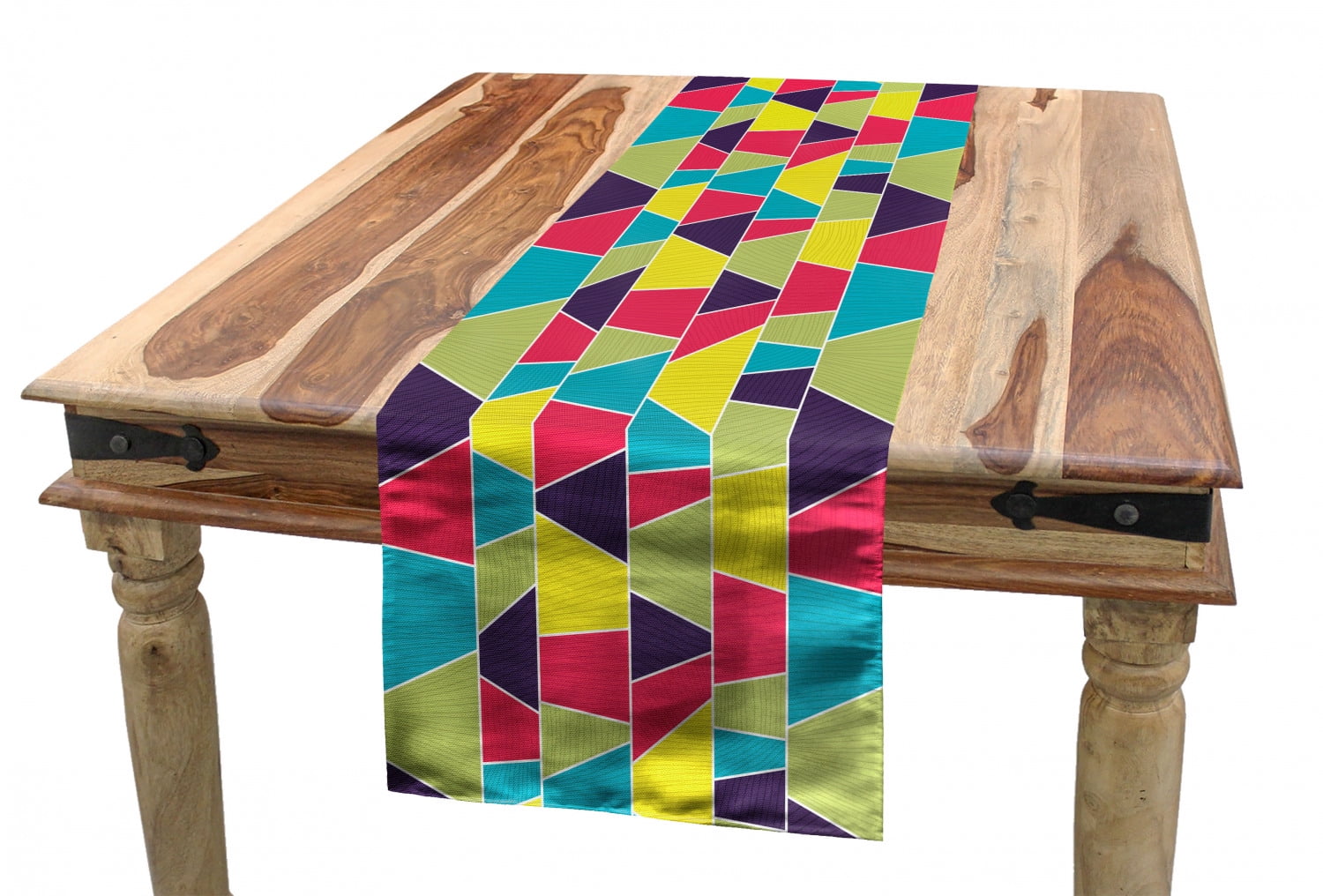 Colorful Table Runner, Mosaic Pattern with Lines and Hand Drawn ...