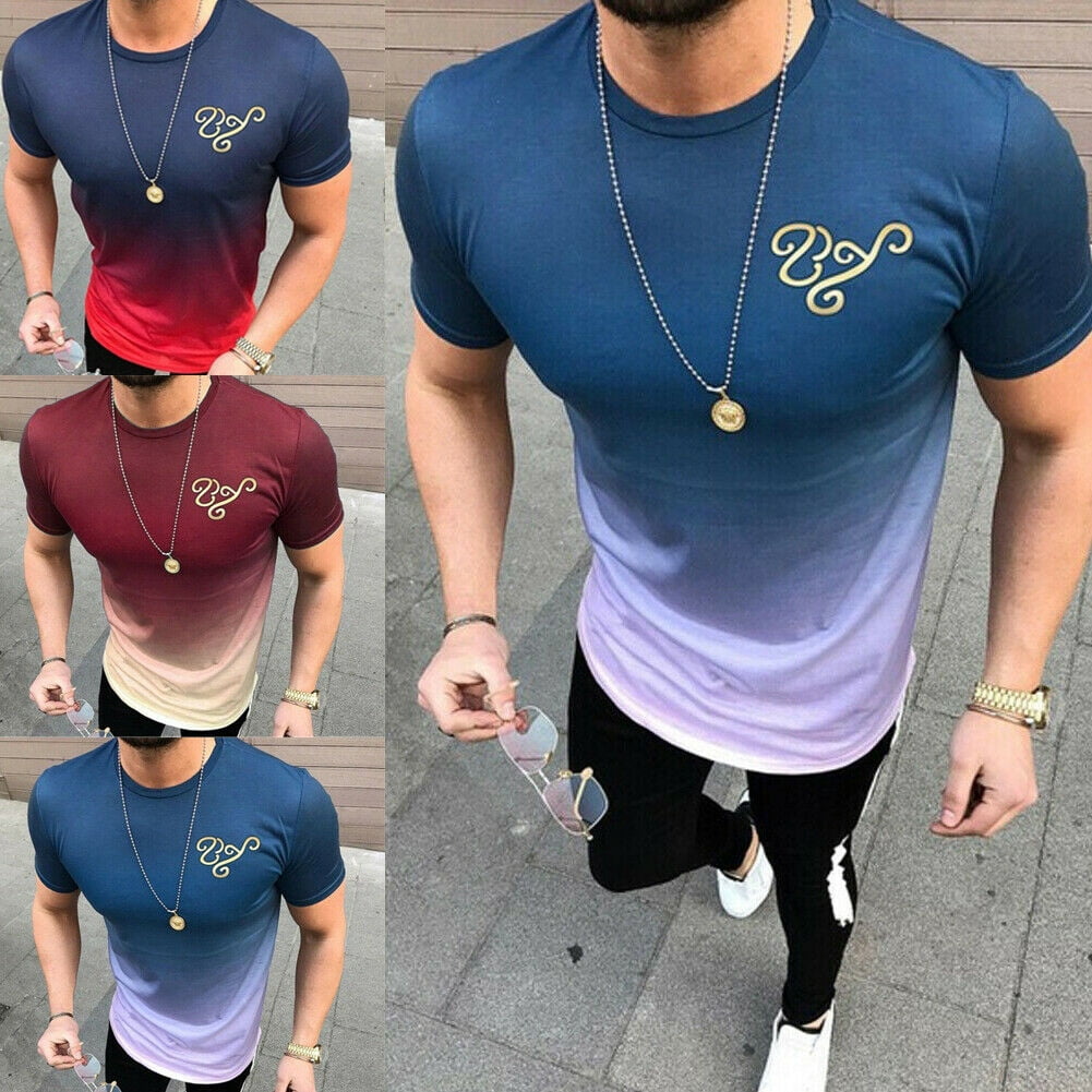 Fashion Mens Muscle Tee T Shirt Casual Tops Slim Fit O Neck Short