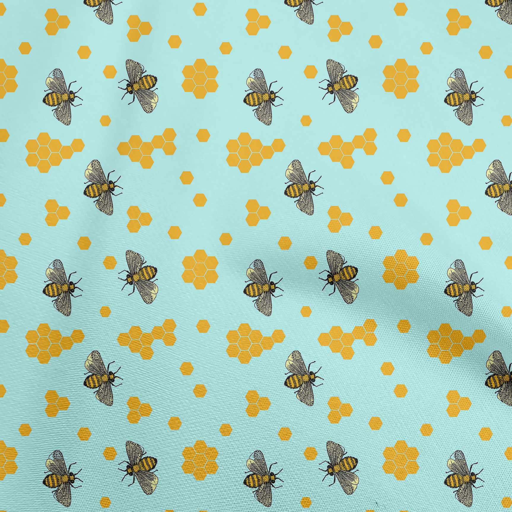 oneOone Viscose Jersey Aqua Blue Fabric Honey Bees Quilting Supplies ...