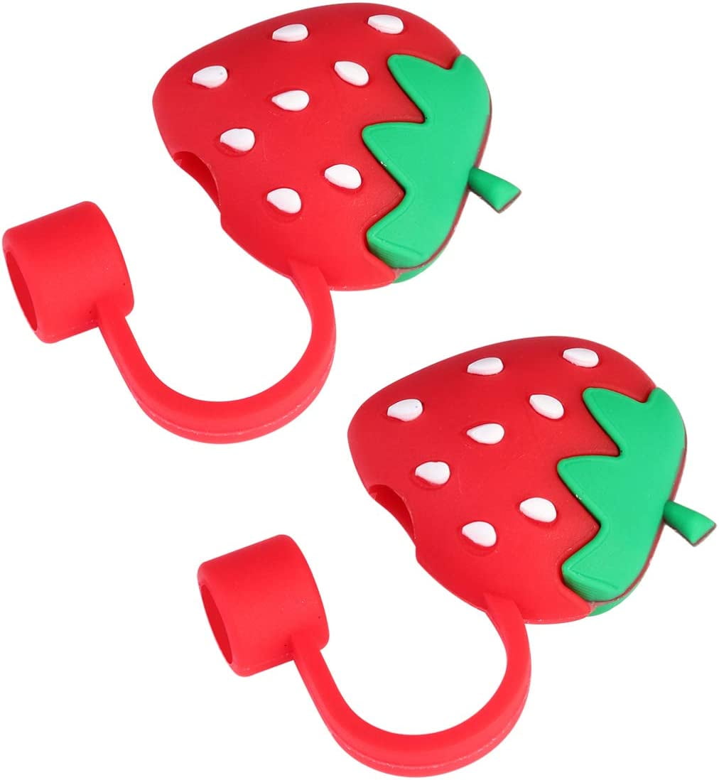 2pcs Silicone Straw Covers Cap Reusable Drinking Straw Tips Lids Cute