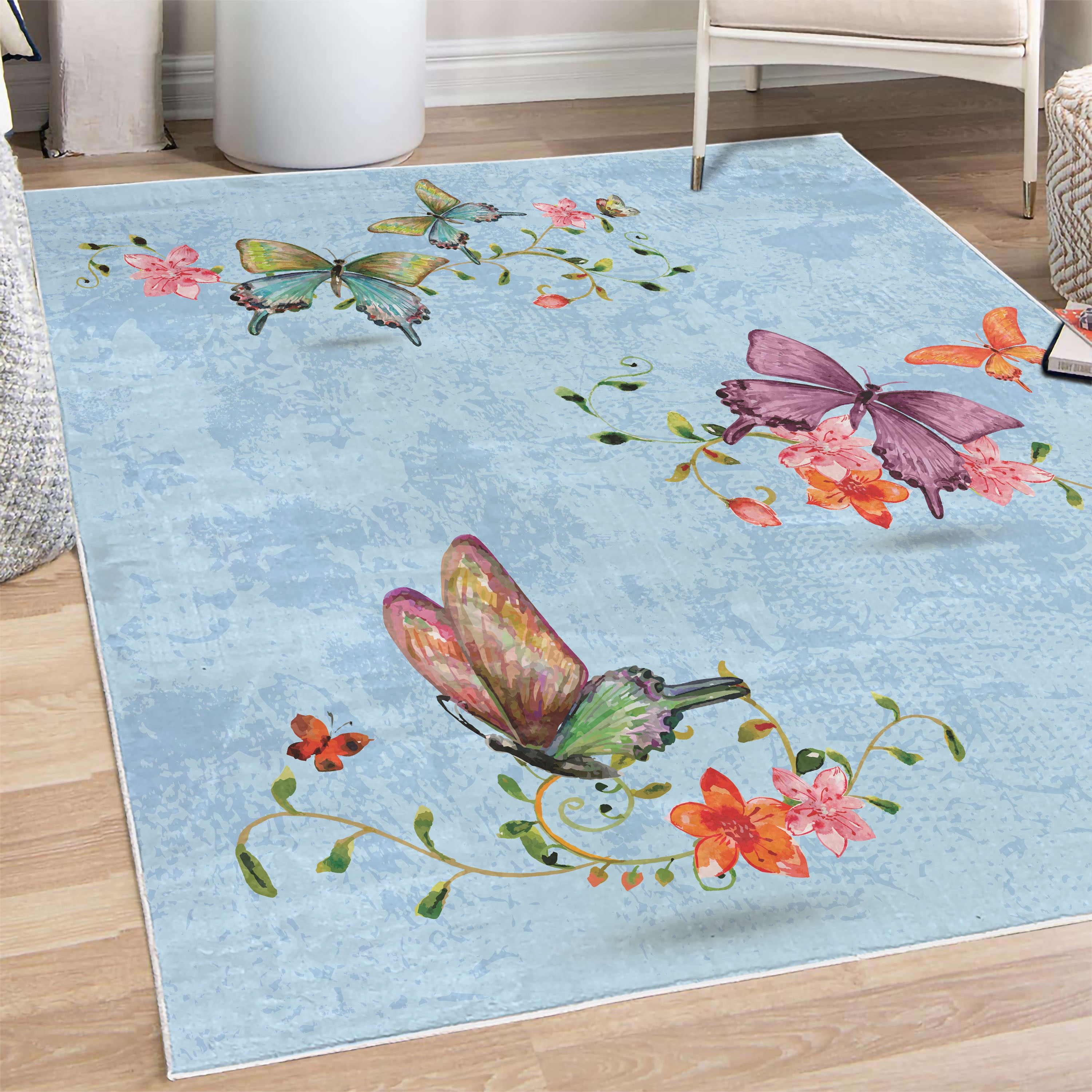 Butterfly Decorative Rug, Springtime Flying Moths on Vintage Style ...
