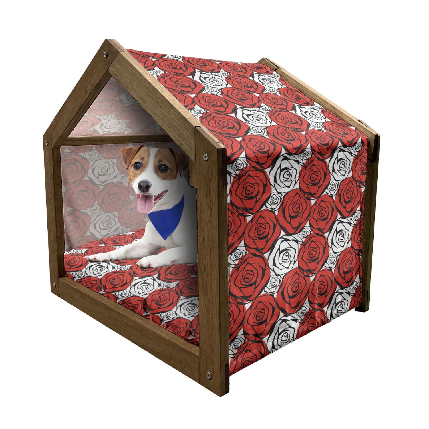 Feminine Pet House, Roses with Black Contours in Retro Style Feminine ...