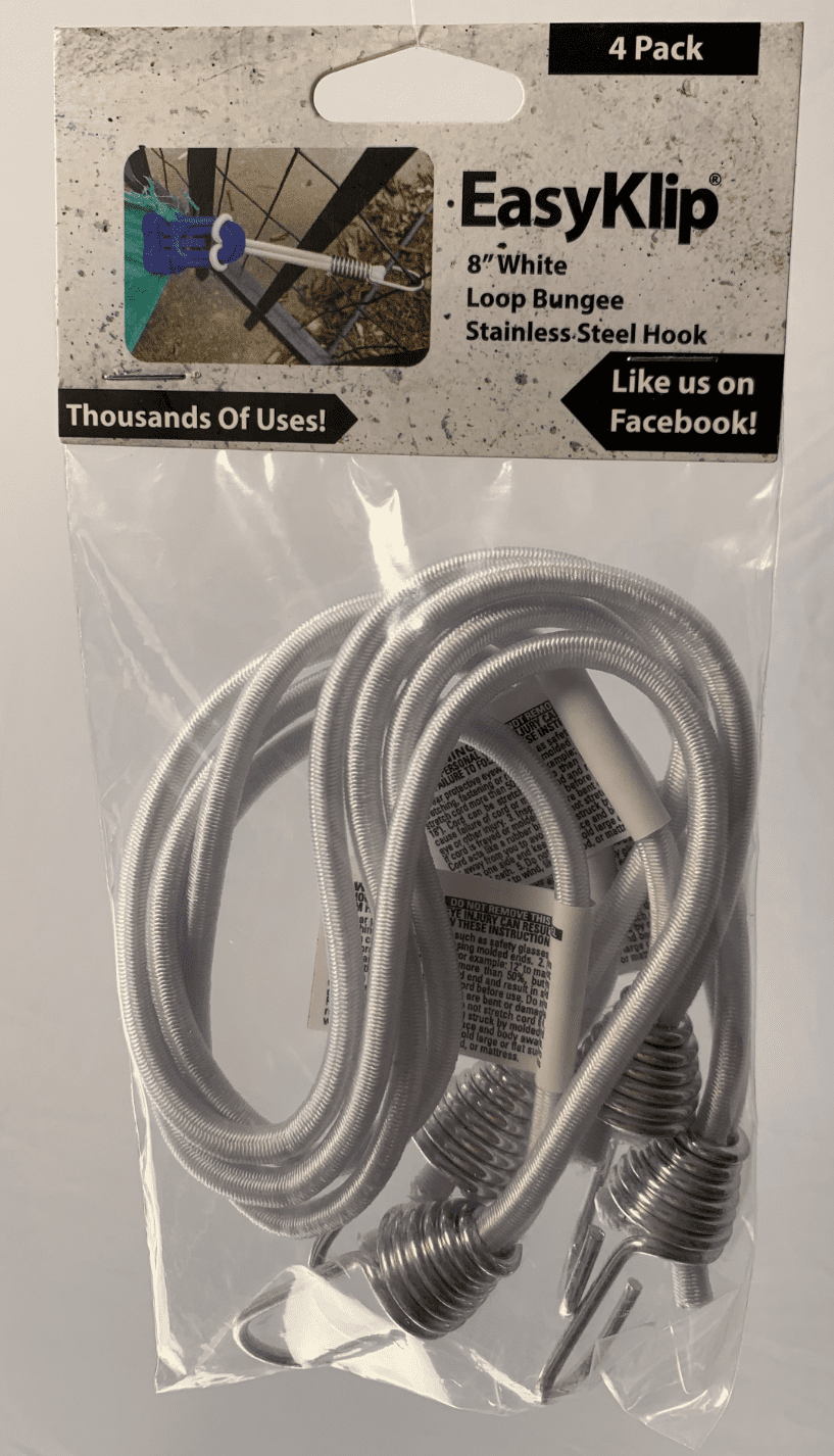 EasyKlip 8 in White Loop Bungee with Stainless Steel Hook-4 PK ...